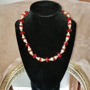 Jewelry | Red And Gold Jewel Necklace | Poshmark